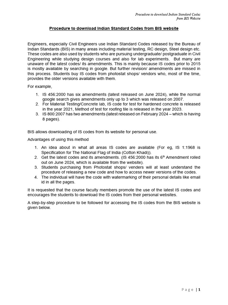 Procedure To Download Indian Standard Codes From BIS Website | PDF ...