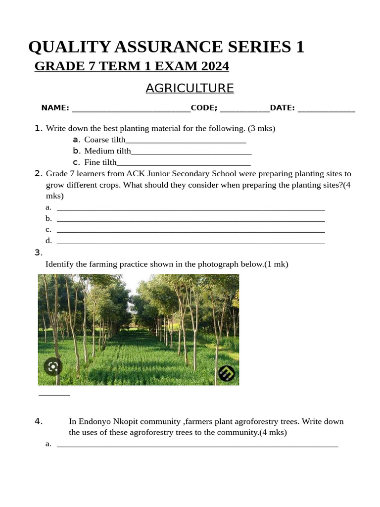 Grade 7 Agriculture Exam 2024 | PDF | Jesus | Africa