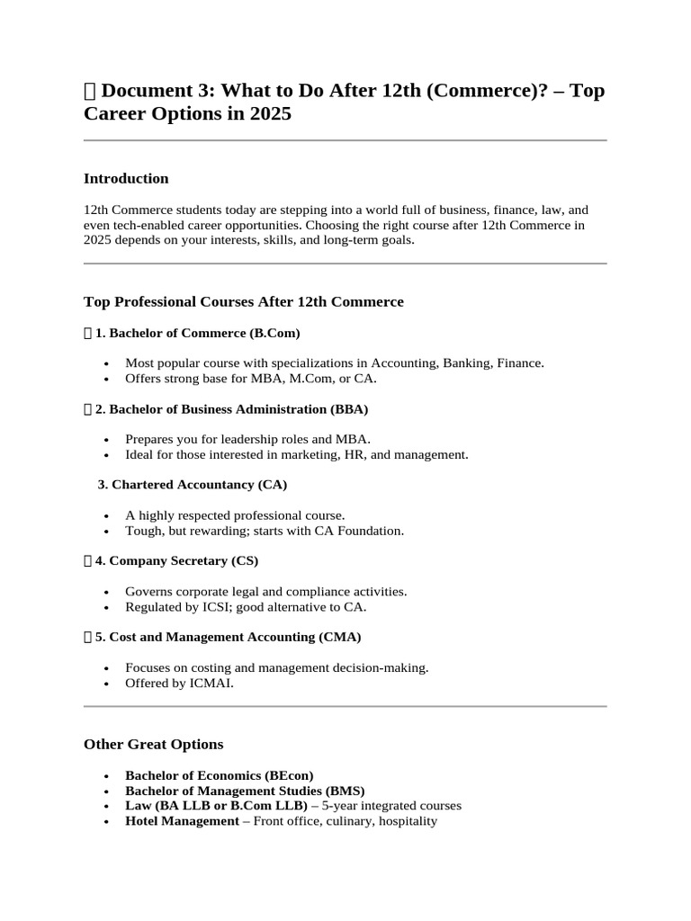After 12th Commerce | PDF