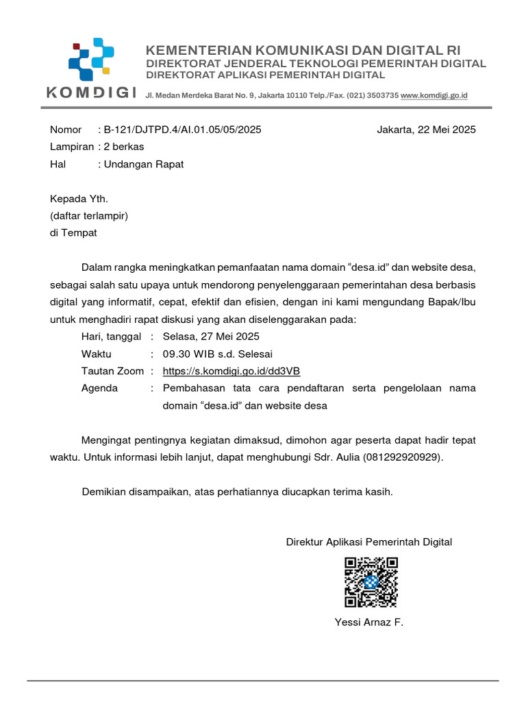 Und Rapat Diskusi Pemanfaatan Domain Desa - 27 Mei 2025 | PDF