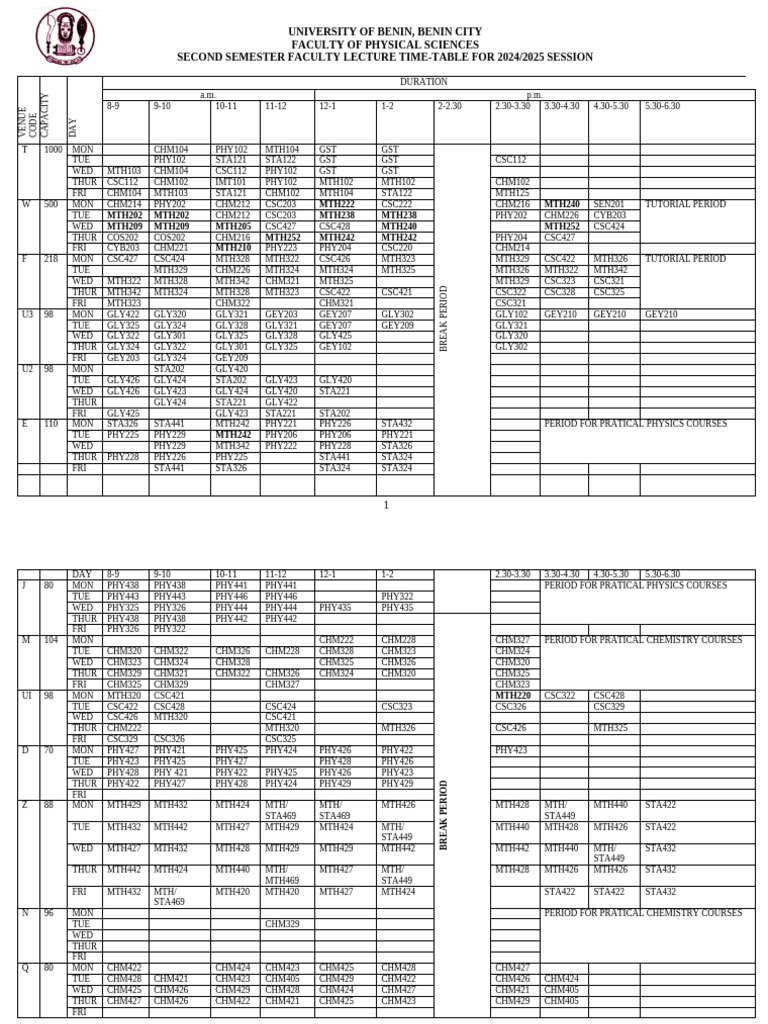 Second-Semester Lecture-Time-Table 2024-2025 | PDF | Academia | Higher Education