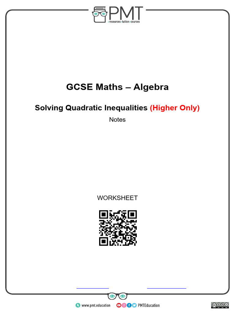 G. Solving Quadratic Inequalities (H) | PDF | Inequality (Mathematics ...