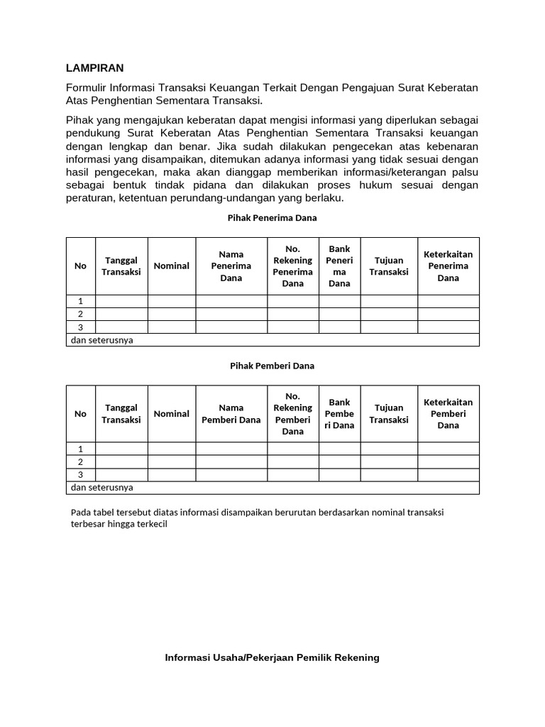 Form Lampiran Surat Pengajuan Keberatan | PDF