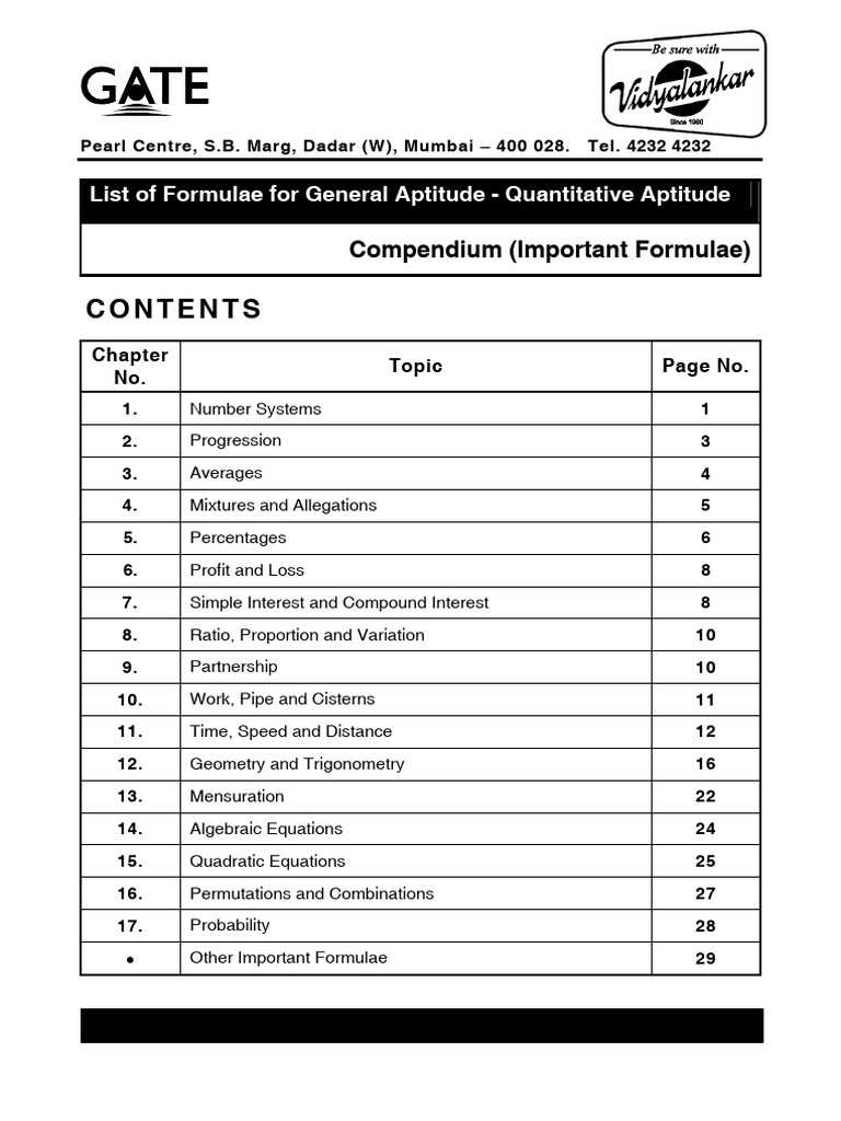 General Aptitude Formulae Guide | PDF | Numbers | Discrete Mathematics