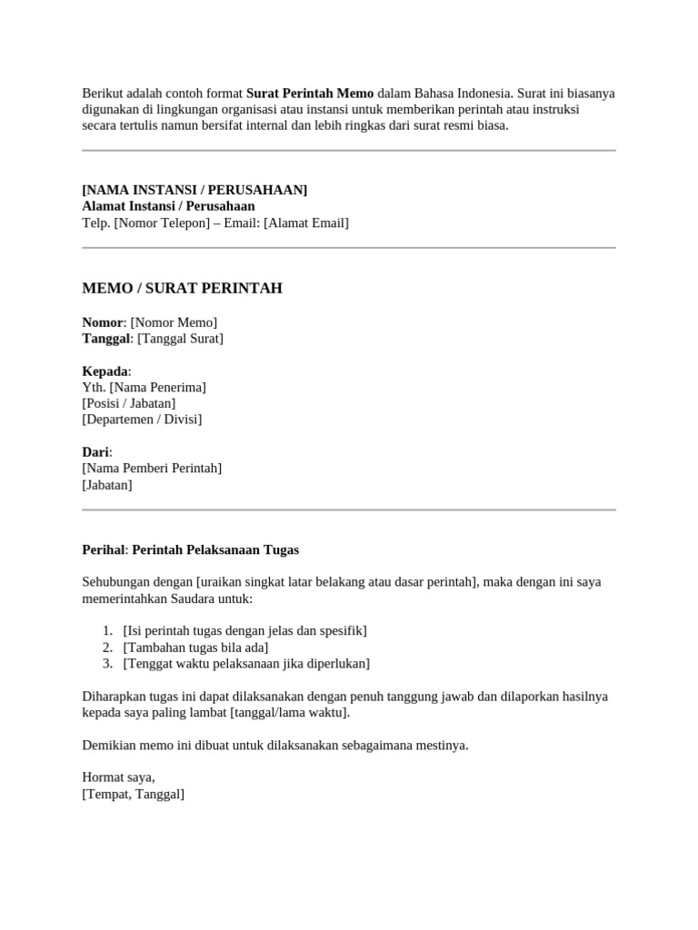 Format Surat Perintah Memo Resmi | PDF