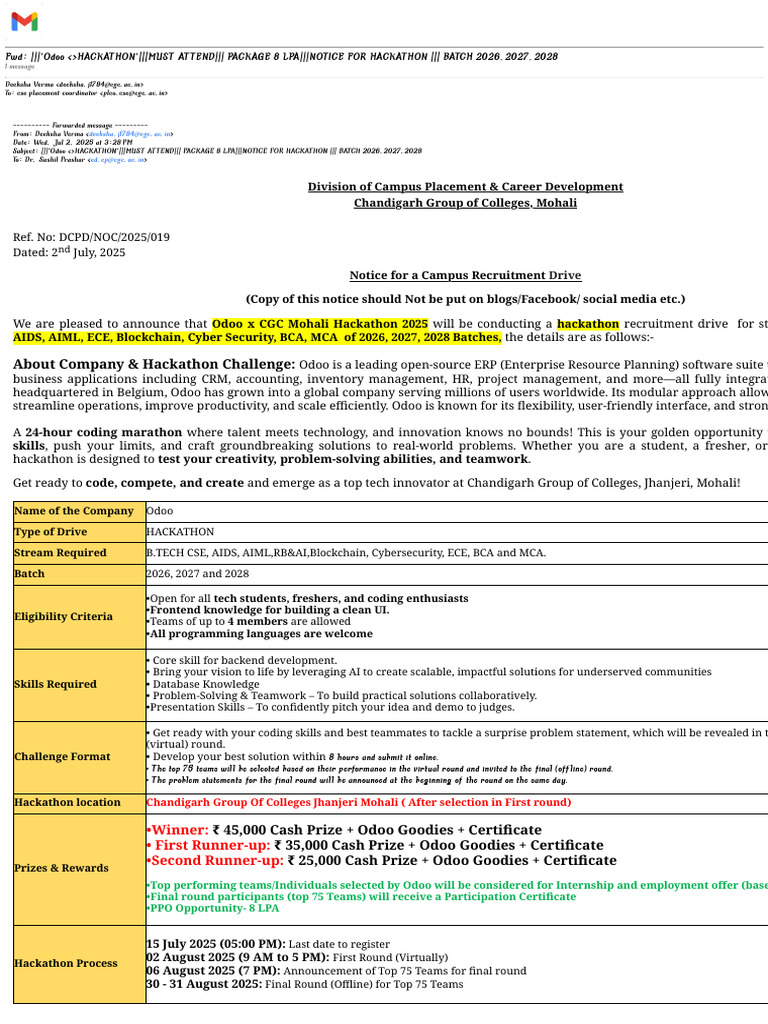 Gmail - FWD Odoo Hackathon Must Attend Package 8 Lpa Notice For Hackathon Batch 2026,2027,2028 ...
