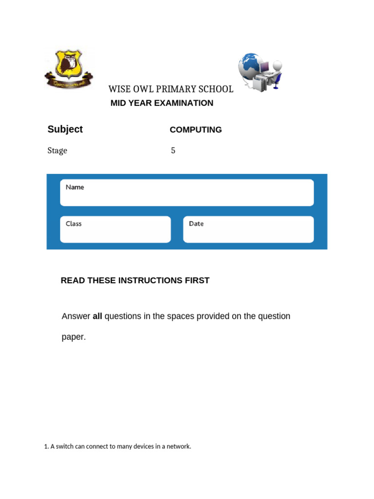 Grade 5 Mid Year Examination | PDF | Computer Network | Internet