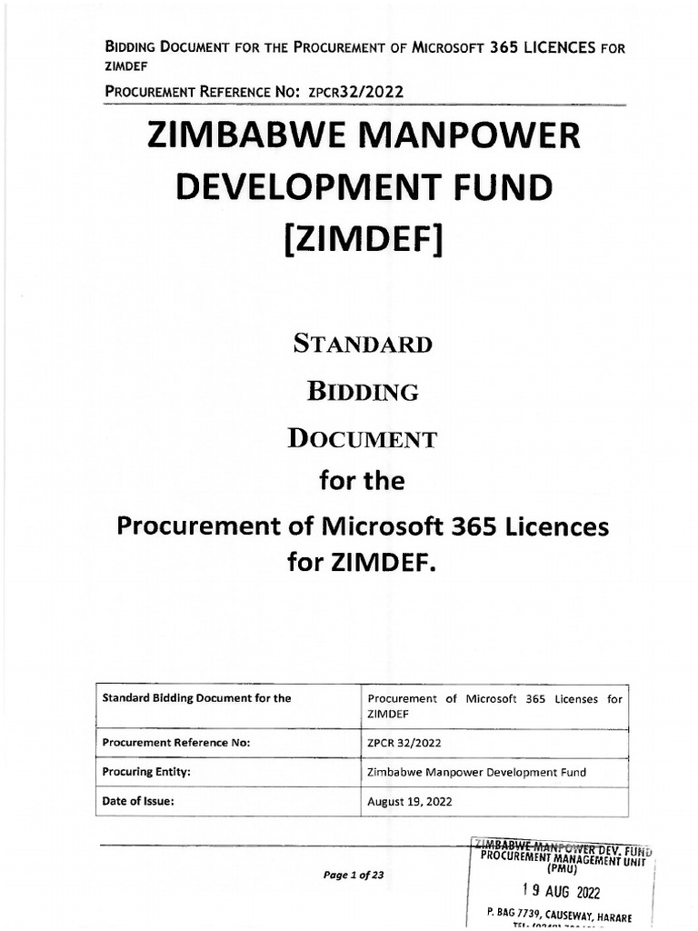 SBD of Microsoft 365 Licences For ZIMDEF ..ZPCR32 of 2022 | PDF