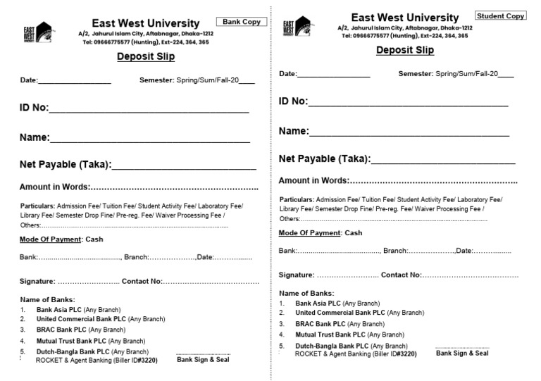 EWU Manual Deposit Slip - 17.06.2025 | PDF | Financial Services | Money