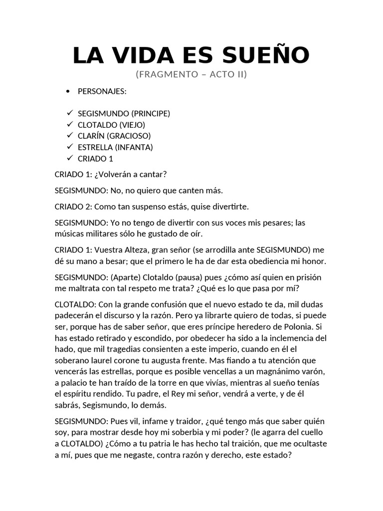 La Vida Es Sueño | PDF