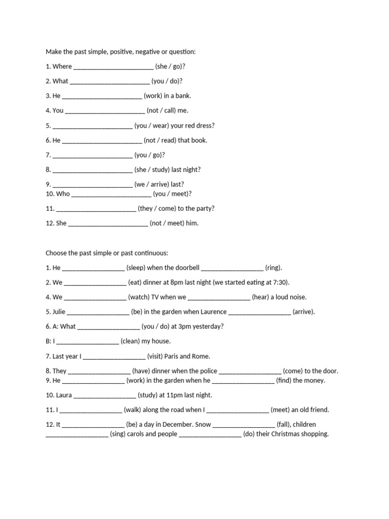 01a. HW Past Simple + Continuous | PDF
