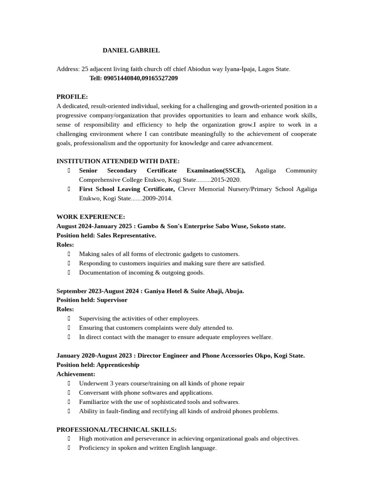 CV. Daniel Gabriel | PDF