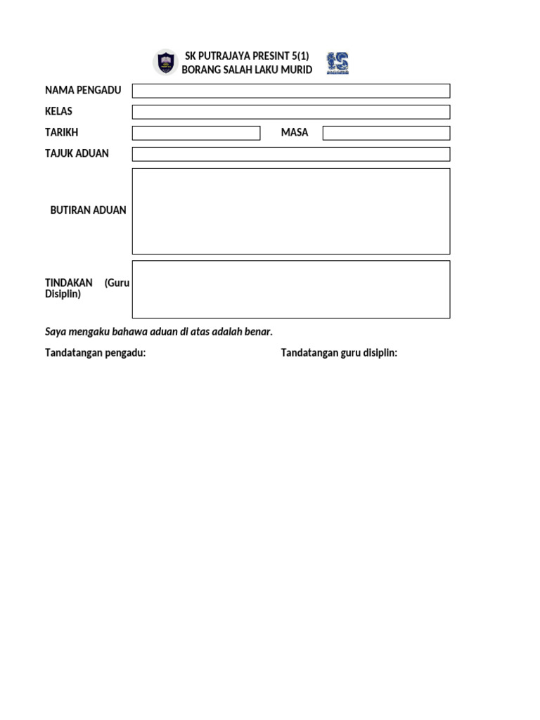 Format Aduan Rasmi Sekolah | PDF
