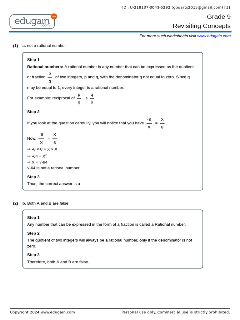3 Grade9-218137-3043-5292.Ah Revisiting Concepts | PDF | Numbers ...