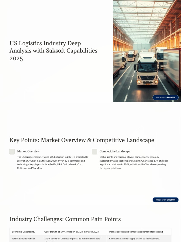 US Logistics Industry Deep Analysis With Saksoft Capabilities 2025 | PDF | Internet Of Things ...