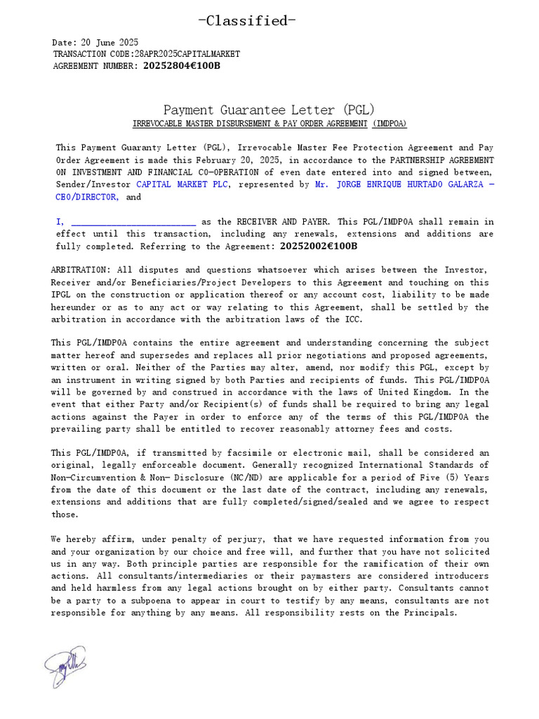 Payment Guarantee by Jorge Hurtado Galarza | PDF | Payments | Wire Transfer