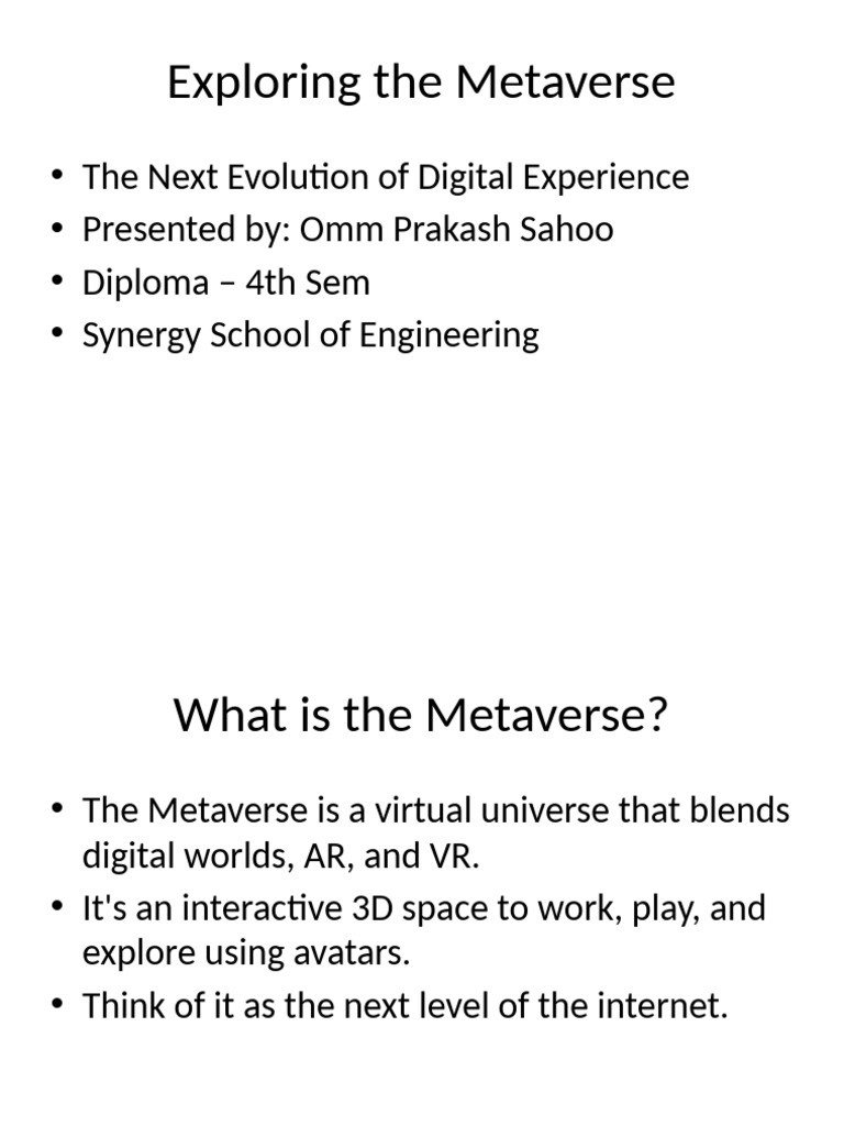 Metaverse Presentation Omm Prakash Sahoo | PDF