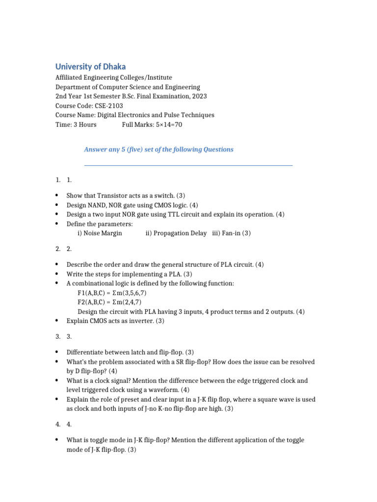 Digital Electronics Exam Paper 2023 | PDF | Logic Gate | Electronic ...