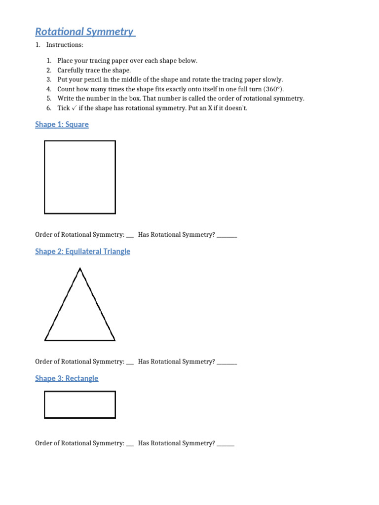 Rotational Symmetry Worksheet With Shapes | PDF