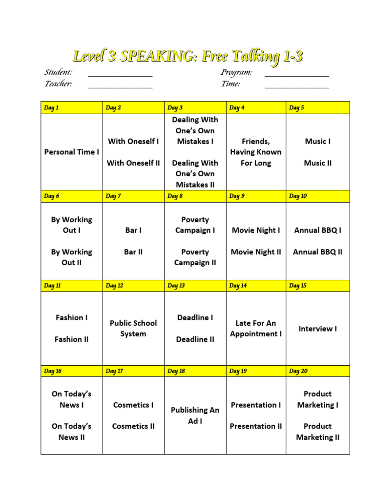 Free Speaking Program Schedule | PDF