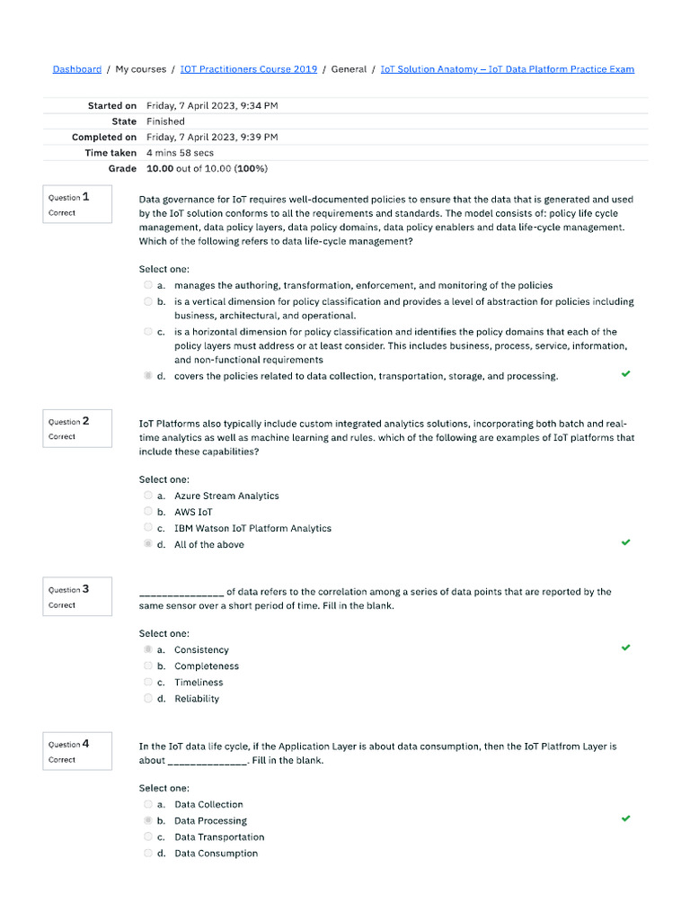 IoT Solution Anatomy - IoT Data Platform Practice Exam | PDF