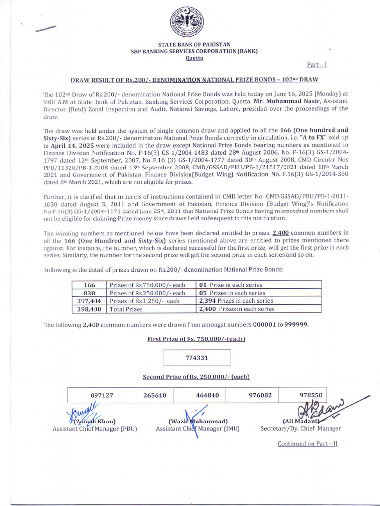 Draw Result Part-I II PB 200 Denomination | PDF