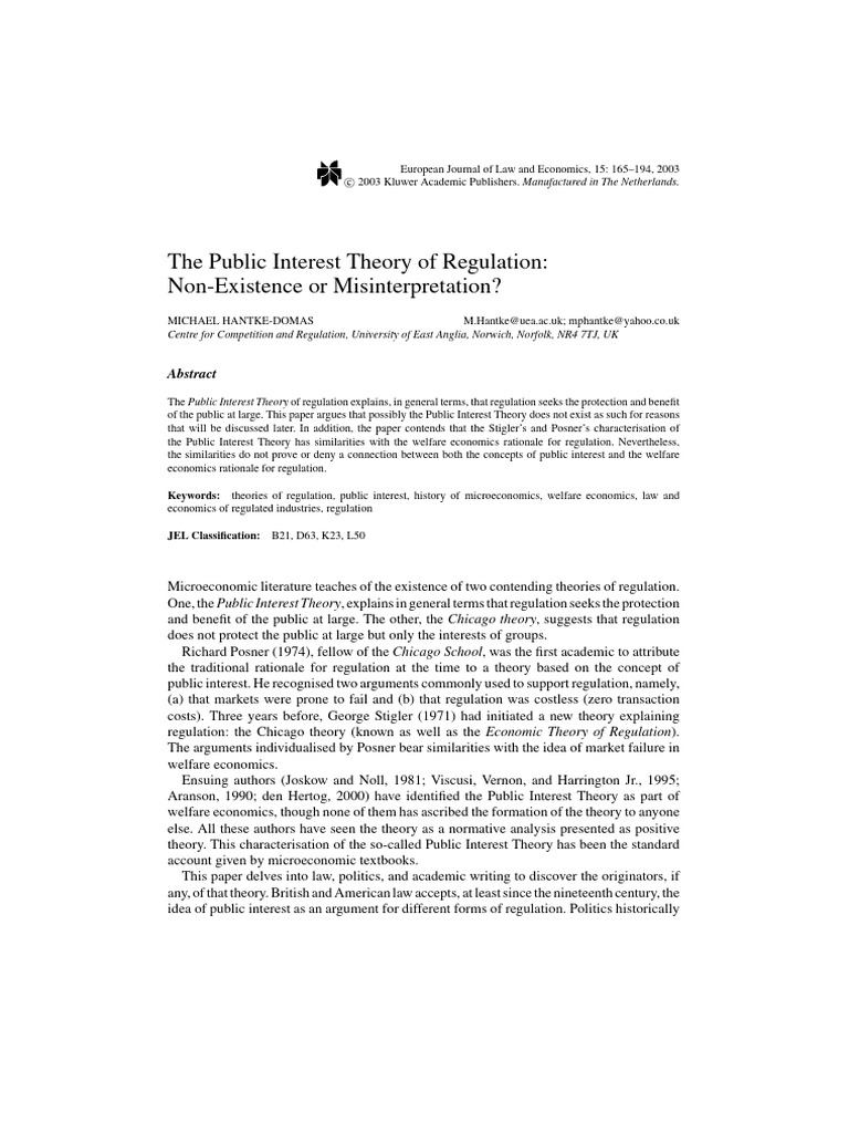 Public Interest Theory of Regulation Analysis | PDF | Cost Of Living ...