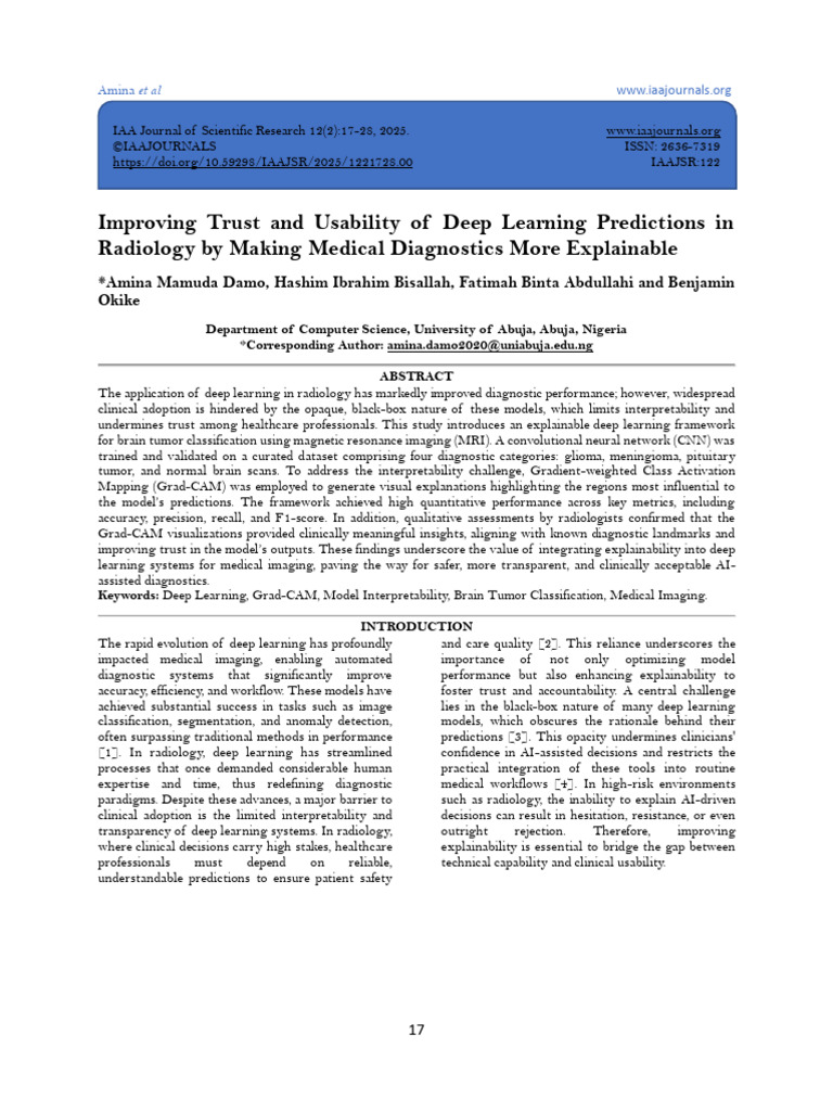 Improving Trust and Usability of Deep Learning Predictions in Radiology by Making Medical ...