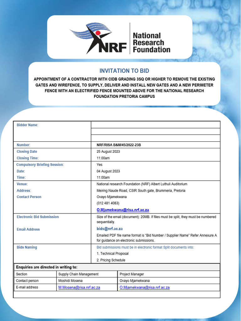 NRF Construction Bid Invitation For Perimeter Fence | PDF | Subcontractor | Specification ...