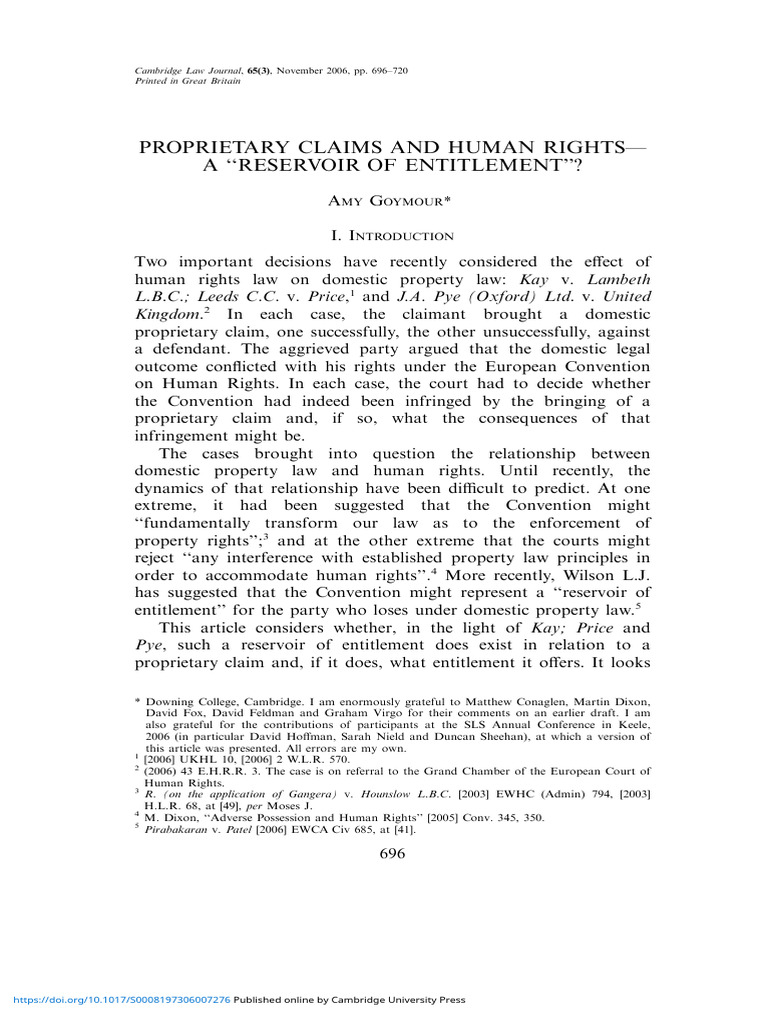 Proprietary Claims and Human Rightsa Reservoir of Entitlement | PDF ...