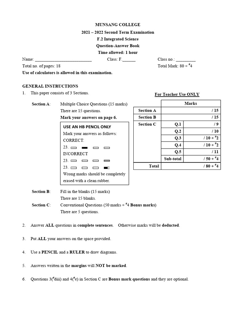 21-22 F.2 - IS 2nd Term - Exam Question Paper | PDF | Senses | Sulfuric ...