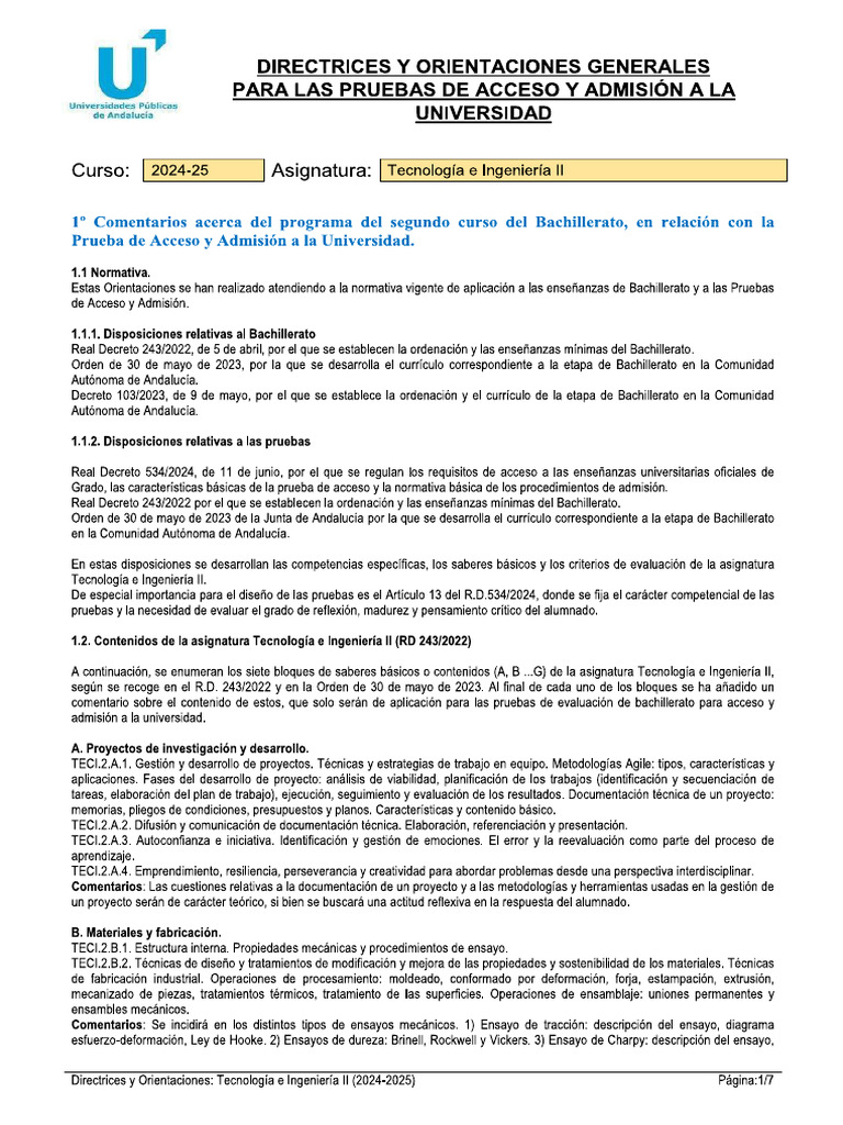 Directrices para Examinarse de PAU. Curso 24-24 | PDF