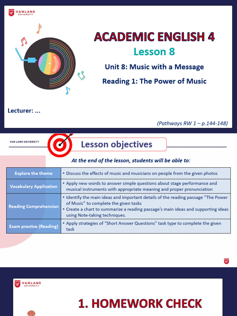 AVTC4 - Lesson 8 - Unit 8 - Reading 1 - The Power of Music (ELEARNING ...