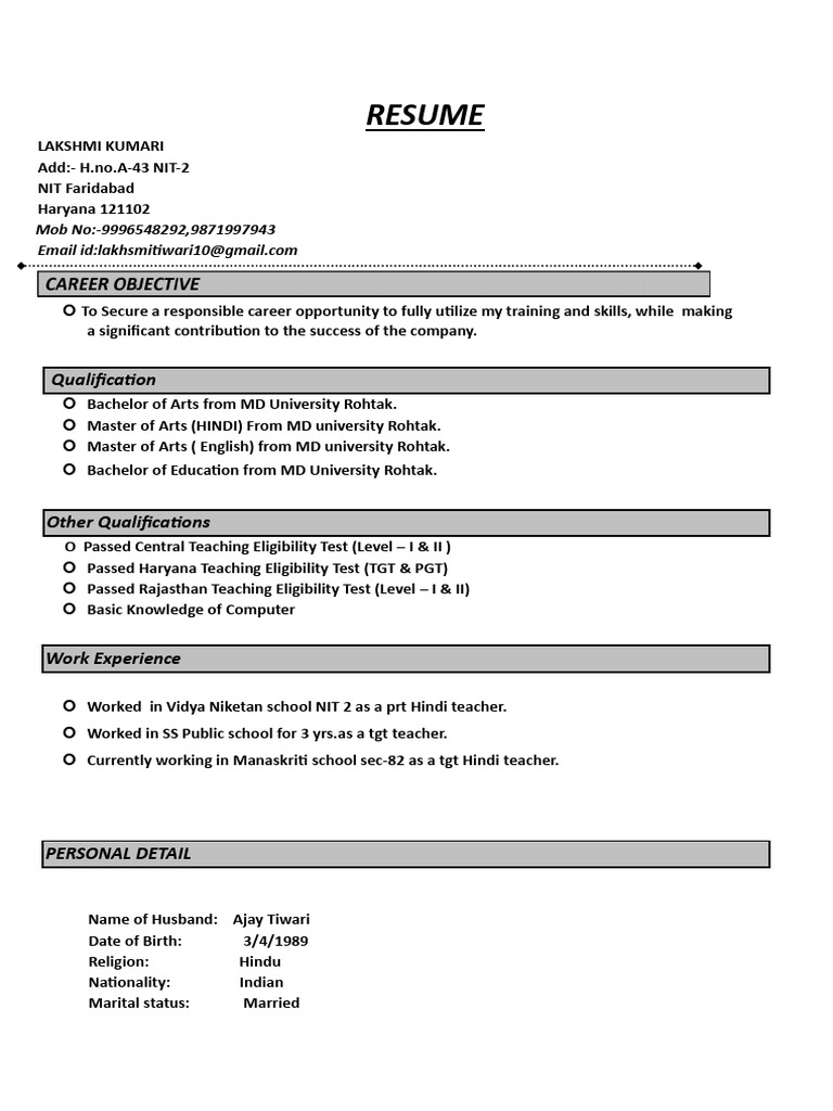 Cv New PDF Format | PDF