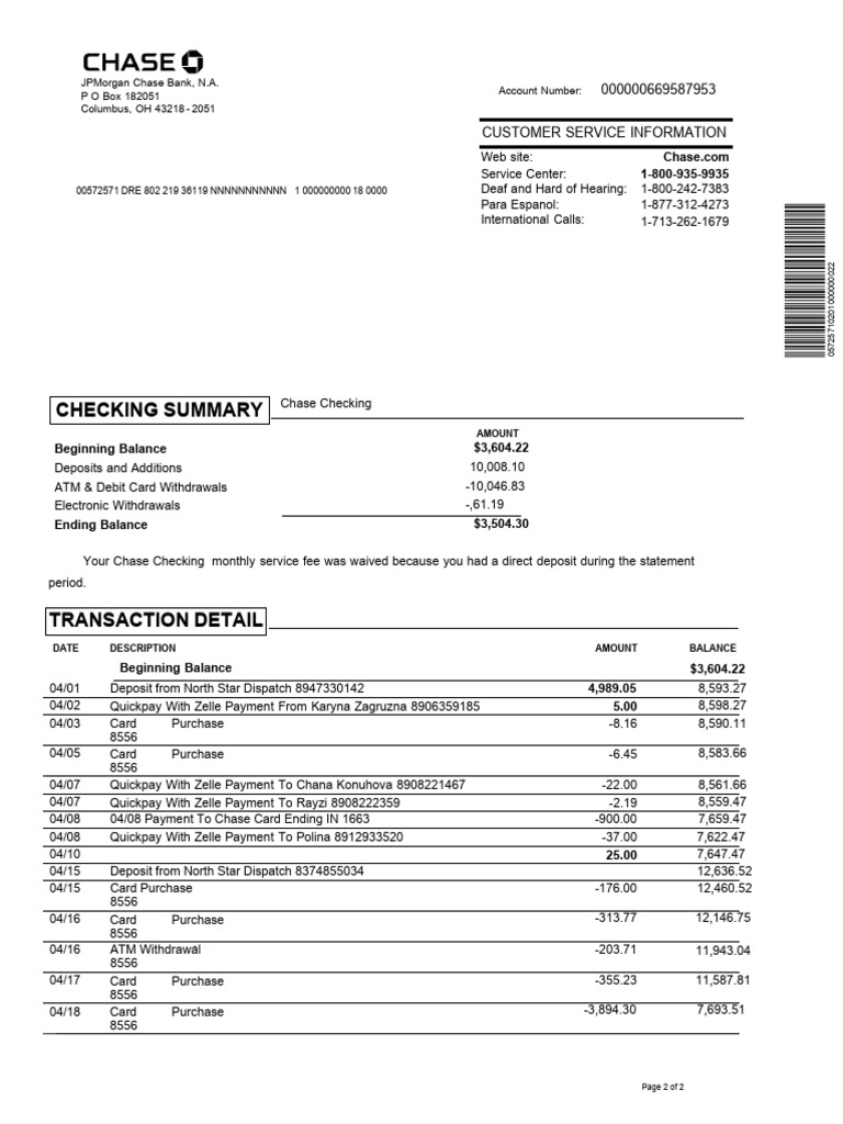 Chase Bank Statement April 2025 | PDF | Banks | Chase Bank