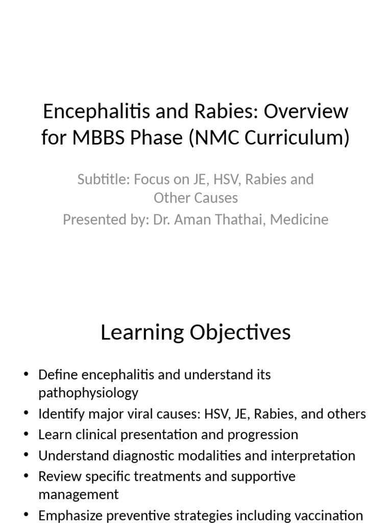 Encephalitis Rabies MBBS Presentation New | PDF | Rabies | Clinical Medicine