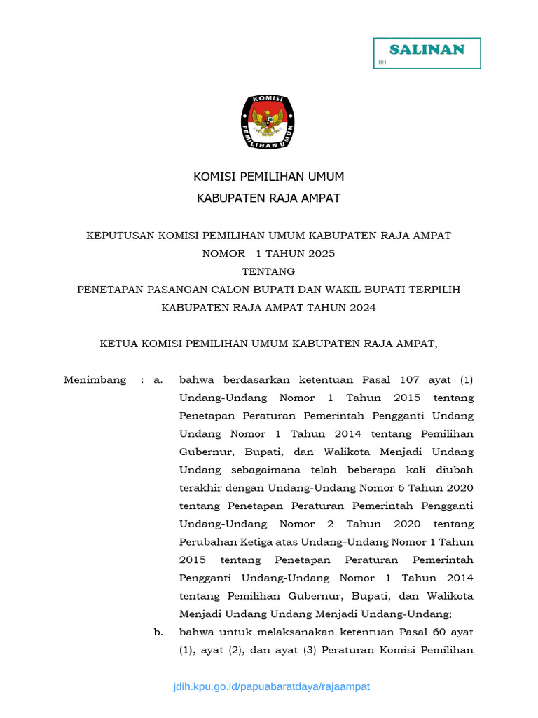 Bupati Dan Wakil Bupati Raja Ampat | PDF