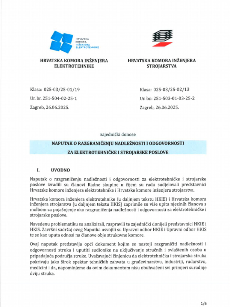 Naputak o Razgranicenju Nadleznosti I Odgovornosti Za Elektro. I Stroj. Poslove | PDF