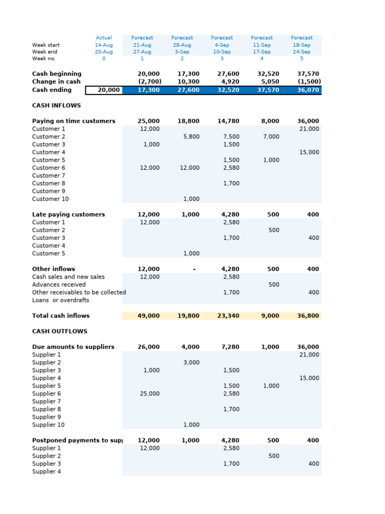 Weekly Cash Flow Forecast Summary | PDF | Business | Financial Services