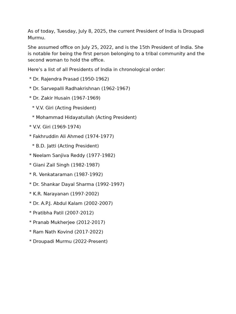 Current and Past Presidents of India | PDF