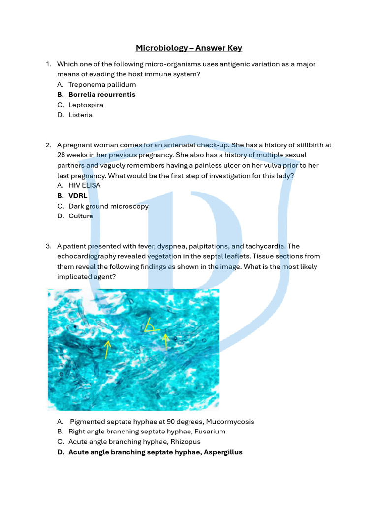 Microbiology Exam Answer Key | PDF | Hepatitis | Pneumonia