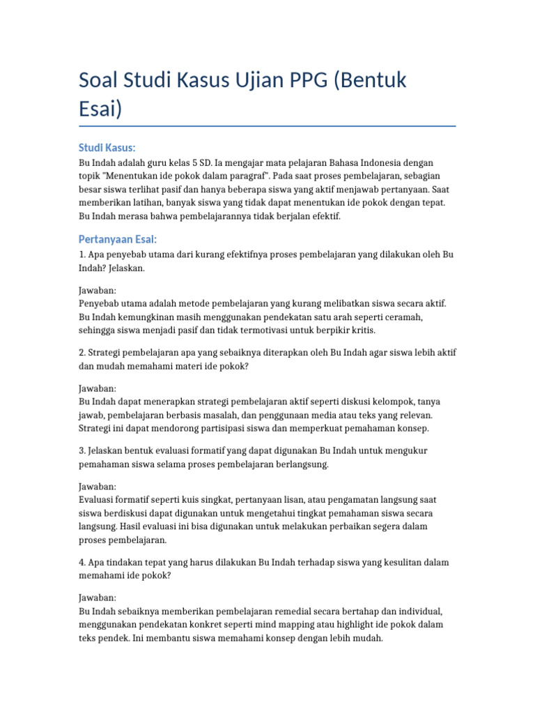 Soal Studi Kasus PPG Esai | PDF