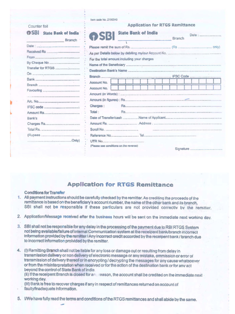 Sbi-Rtgs Form | PDF