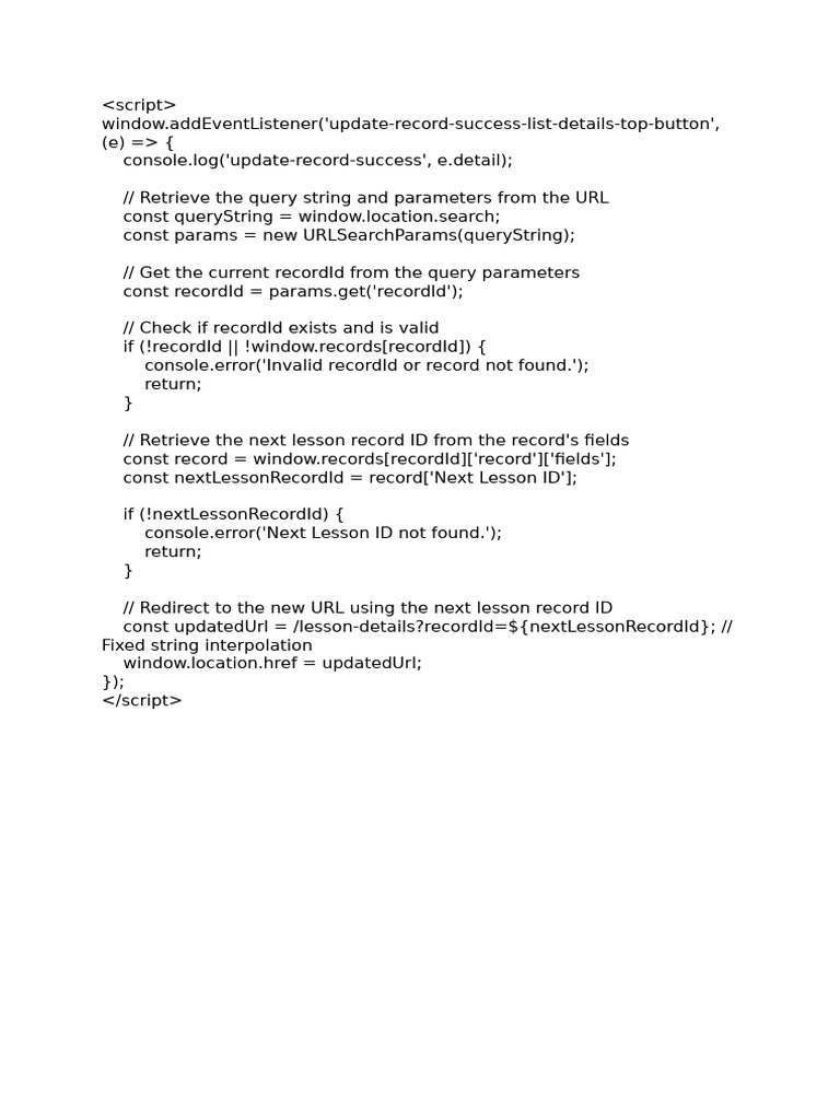 JavaScript Redirect for Lesson Records | PDF
