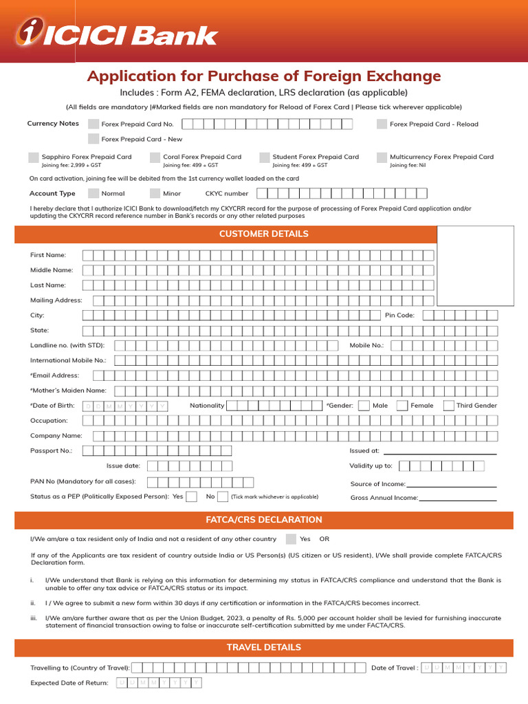 ICICI Forex Prepaid Card Application Form | PDF | Debit Card | Foreign ...