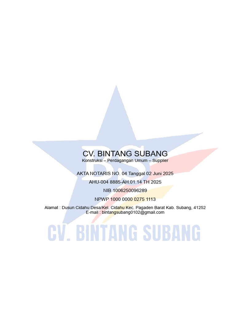 Plang Cv. Bintang Subang-1 | PDF