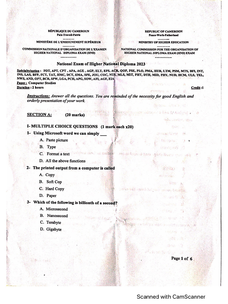 HND 2023-Computer Studies | PDF