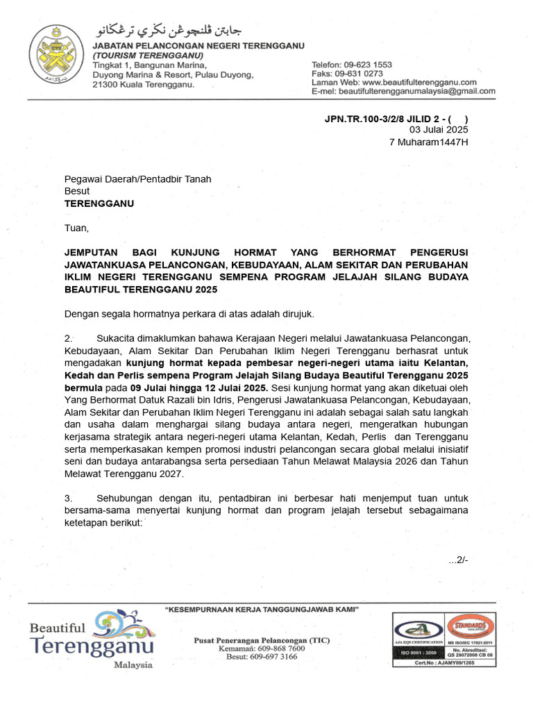Surat KPD Do Besut - Program Jelajah Silang Budaya Beautiful Terengganu 2025 | PDF