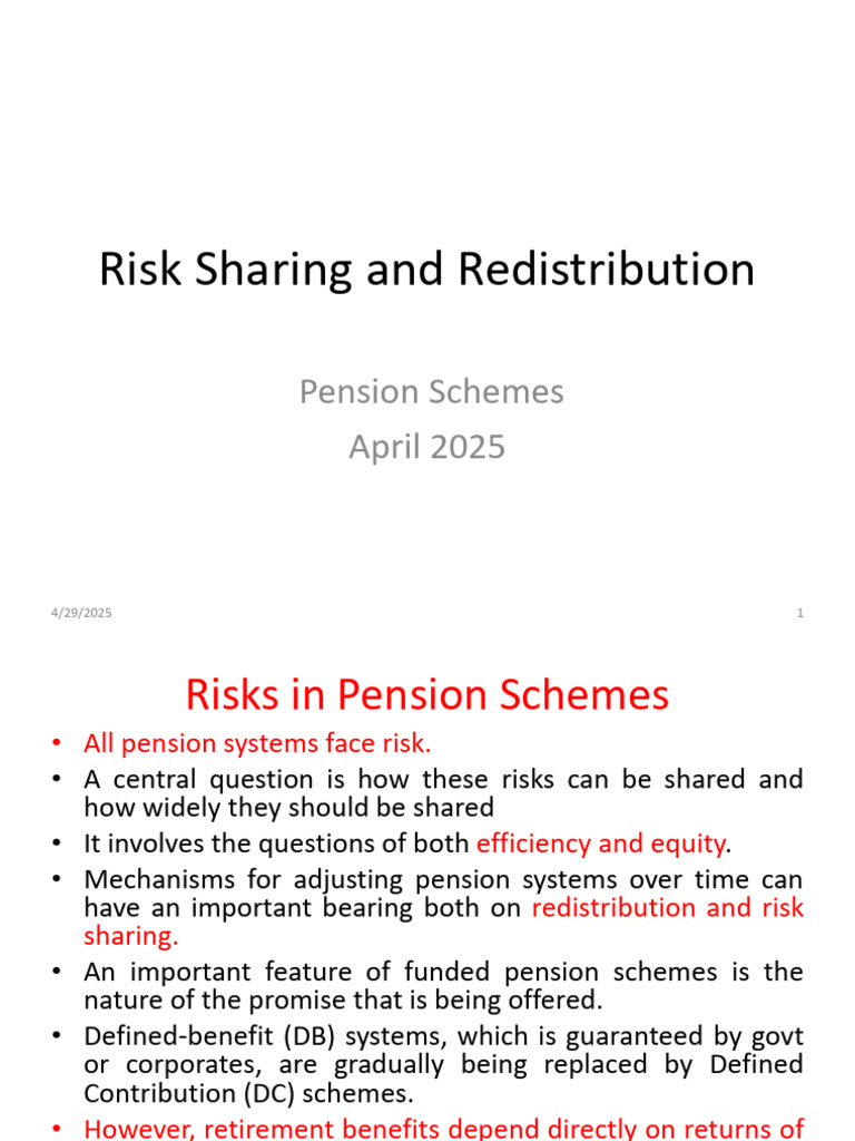 Risk Sharing and Redistribition in Pension System | PDF | Cost Of ...