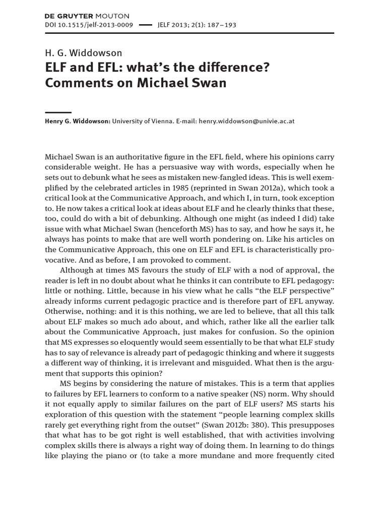 ELF Widdowson 2013 - Comments On Swan 2012 | PDF | Applied Linguistics ...